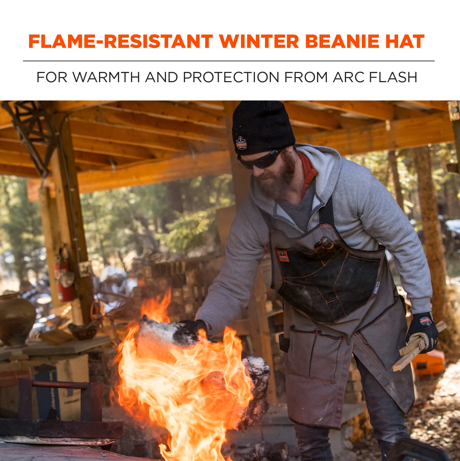 Ergodyne N-Ferno 6820 Fire Resistant Thermal Knit Beanie Cap,Black/Orange