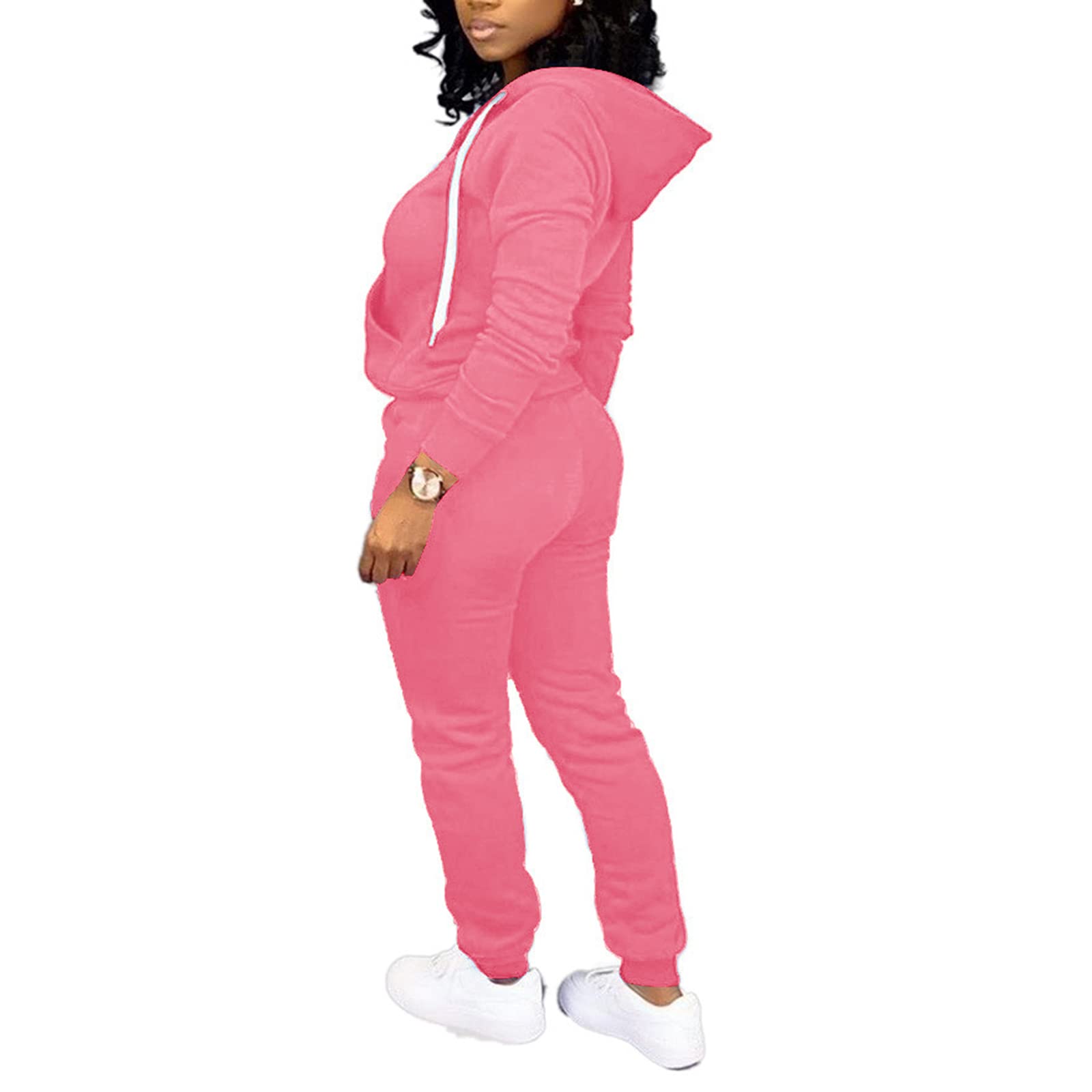 FANDEE Women's Casual 2 Piece for Women Tracksuit Set Zipper Hoodie Sweatsuits Tracksuits with Pockets Pink L