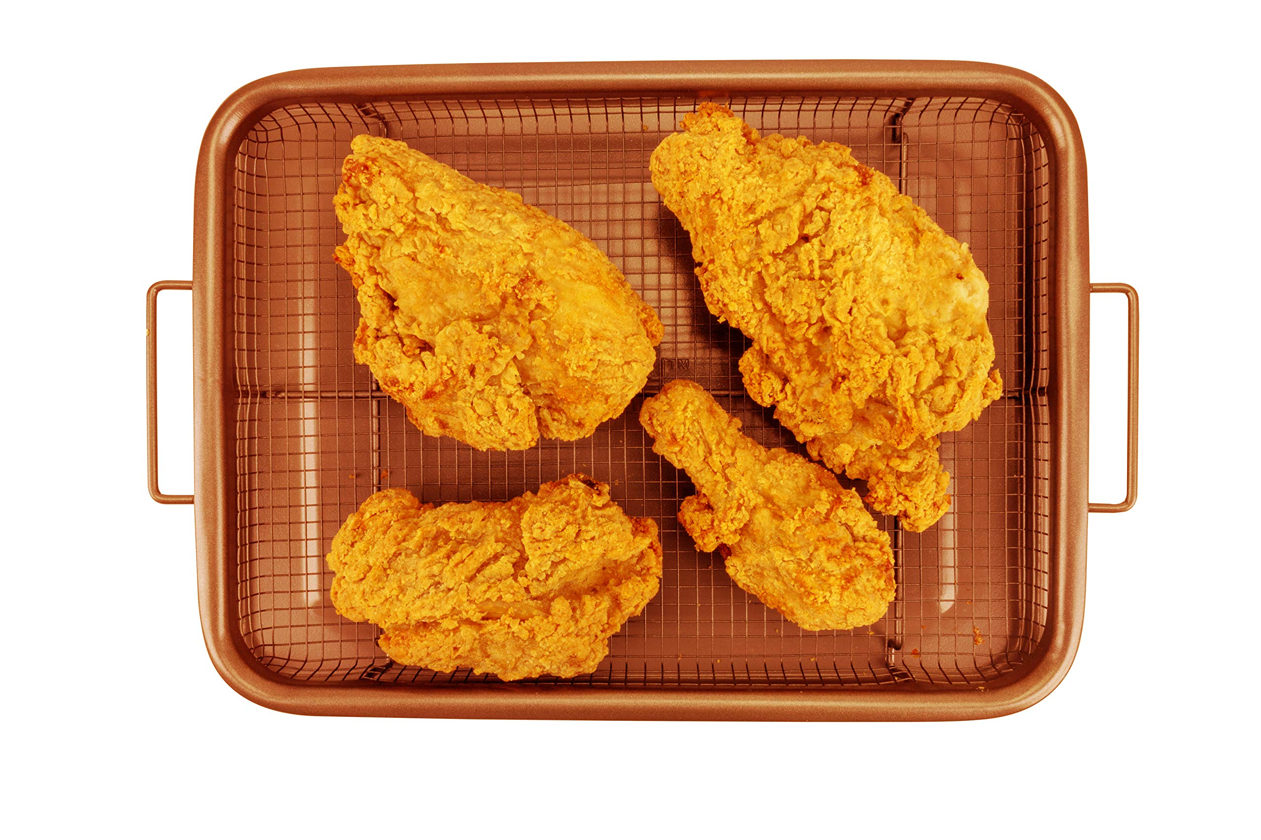 EaZy MealZ Crisping Basket & Tray Set | Air Fry Crisper Basket | Tray & Grease Catcher | Even Cooking | Non-Stick | Healthy Cooking (9.5" x 13", Copper)