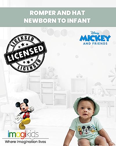 Disney Mickey Mouse Donald Duck Pluto Newborn Baby Boys Romper and Hat Green 3-6 Months