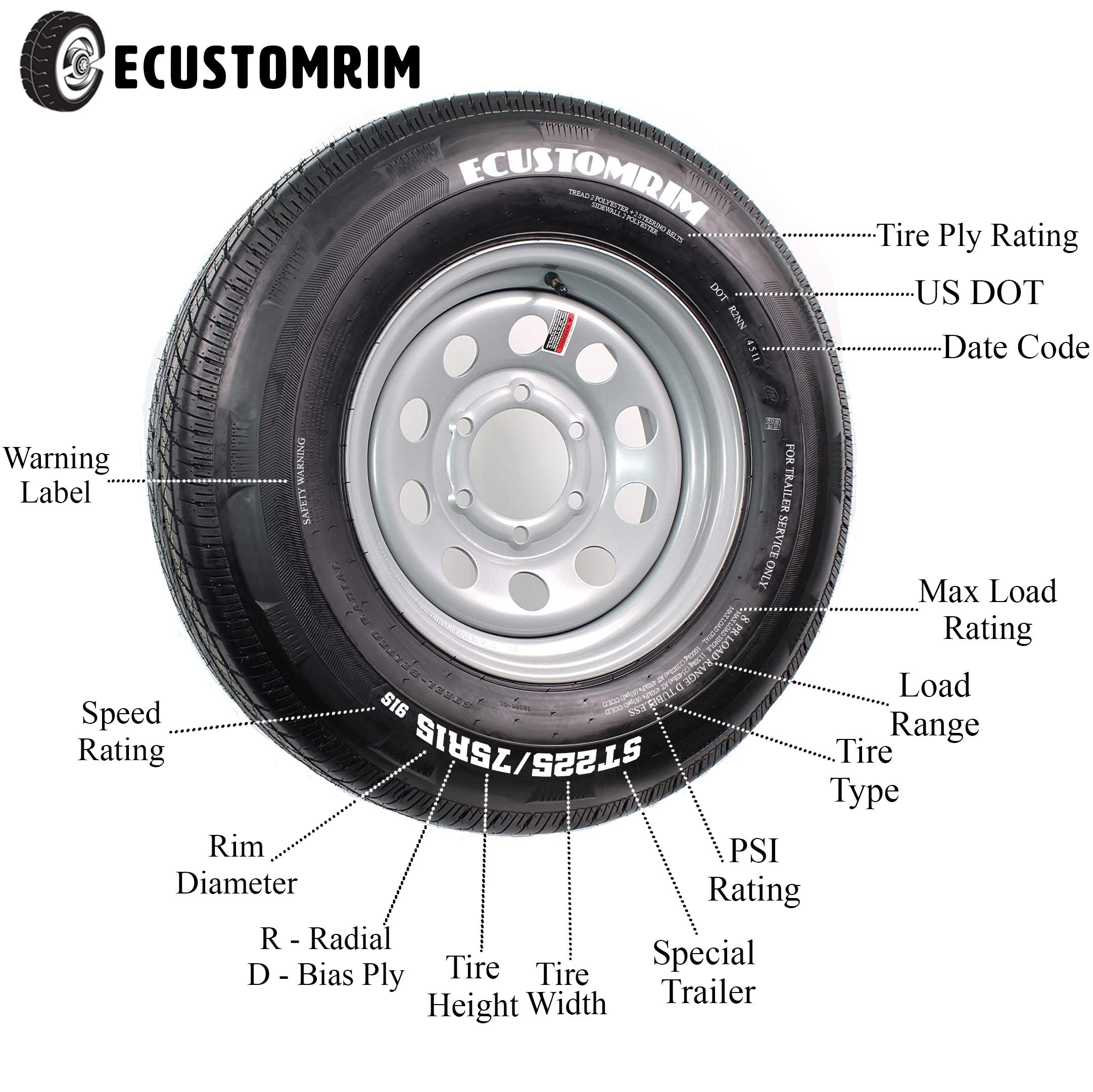 eCustomrim 2-Pack Radial Trailer Tire On Rim ST175/80R13 13 in. LRC 5 Lug White Spoke Wheel - 6 Year Warranty w/Free Roadside