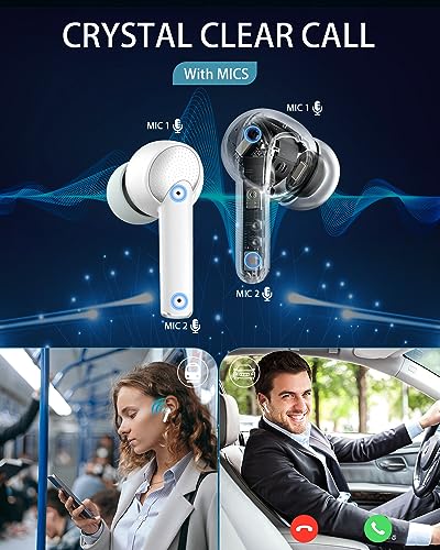 Mysic Wireless Earbuds,Bluetooth 5.3 Earbuds Built in 4 ENC Stereo Microphone Bluetooth Headphones 42H Playtime with Charging Case IPX7 Waterproof Mini in-Ear Earphones for iOS Android(White)