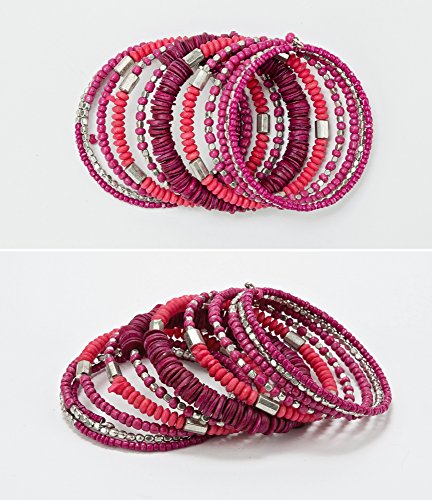 SPUNKYsoul Handmade Bohemian Coil in Shocking Hot Pink and Silver Bracelet for Women Collection
