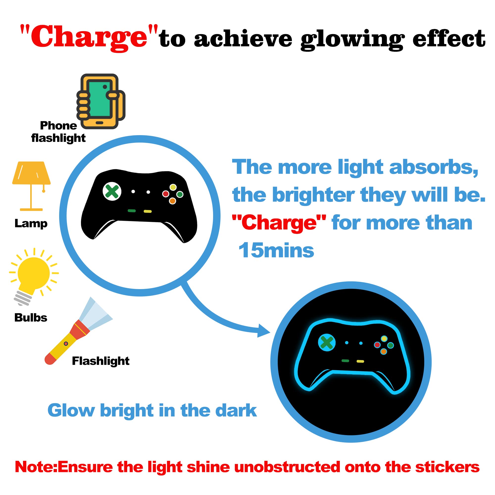 Gamer Wall Decals Stickers Glow in The Dark Wall Decals Game Wall Stickers Gaming Controller Wall Decals Game Room Decor Video Game Decal for Boys Kids Girls Bedoom Playroom Wall Decor⦠(Sky Blue)