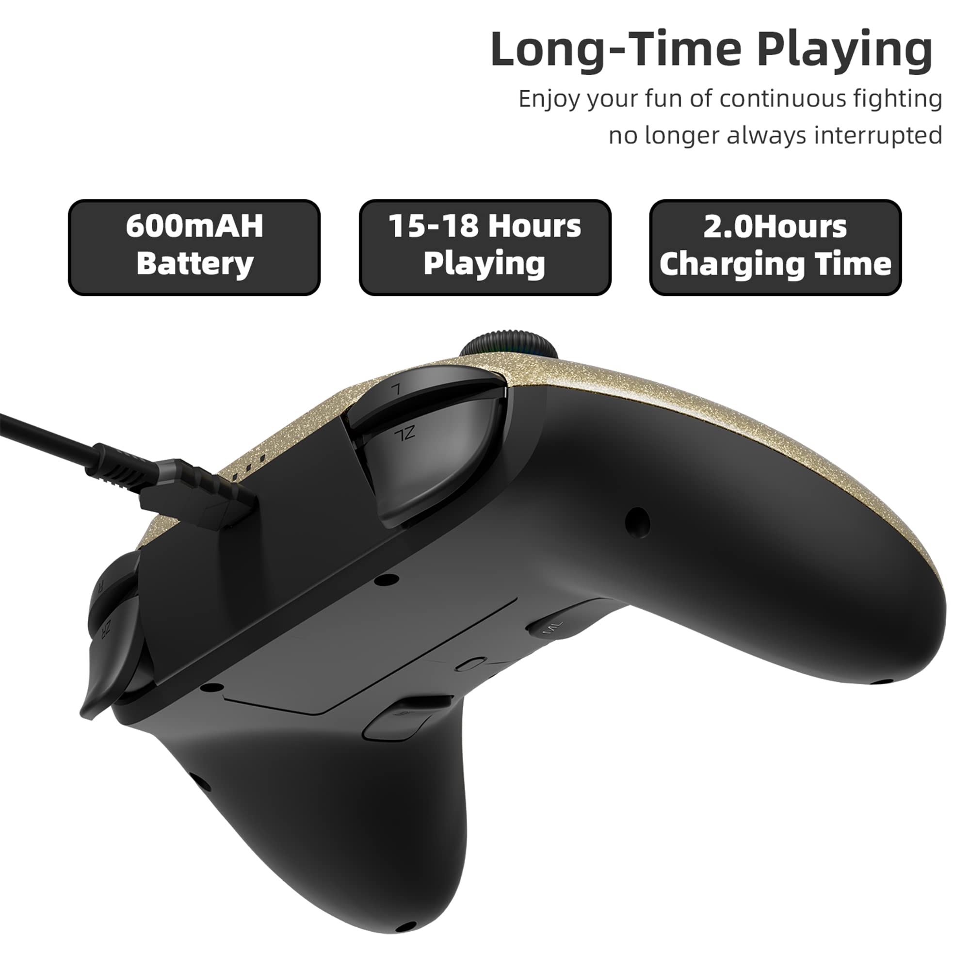Gold Wireless Switch Controller for Switch/OLED/Lite Steam Deck, Pro Controller with Turbo, Motion, Vibration, Wake-Up, Headphone Jack and Dynamic Joystick RGB Lighting, Gaming Genshin Impact