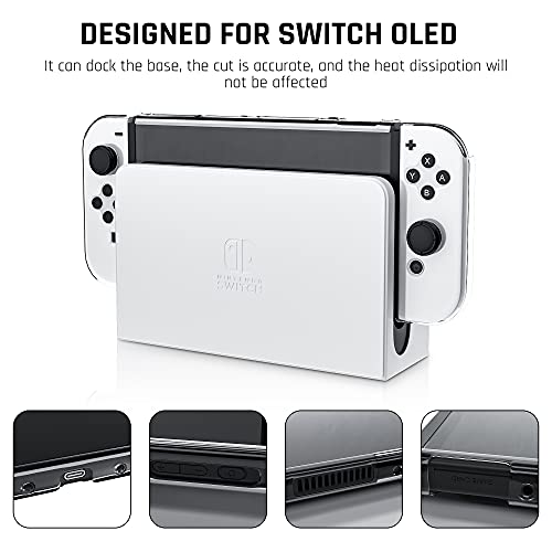FANPL Clear Case for Nintendo Switch OLED 2021, 2 in 1 Case Cover with Hard PC Back Shell and Soft TPU Joy Con Cover, Transparent Protective Case for Switch OLED with Screen Protector Thumb Grip Caps