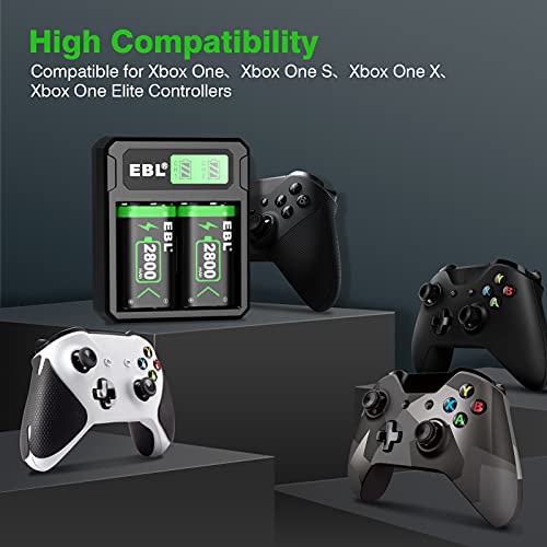 EBL Controller Rechargeable Battery Packs, 2×2800mAh Xbox One Controller Battery Packs, Rechargeable Batteries with Battery Charger for Xbox One/Xbox Series X|S, Xbox One/One S/One X/One Elite