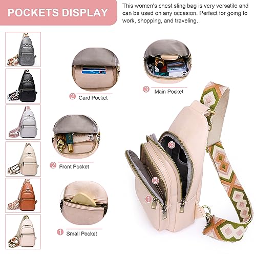 Osunnus Sling Bag for Women Crossbody Purses Trendy PU Leather Small Sling Backpack Chest Bag for Women with Wide Guitar Strap, Pink