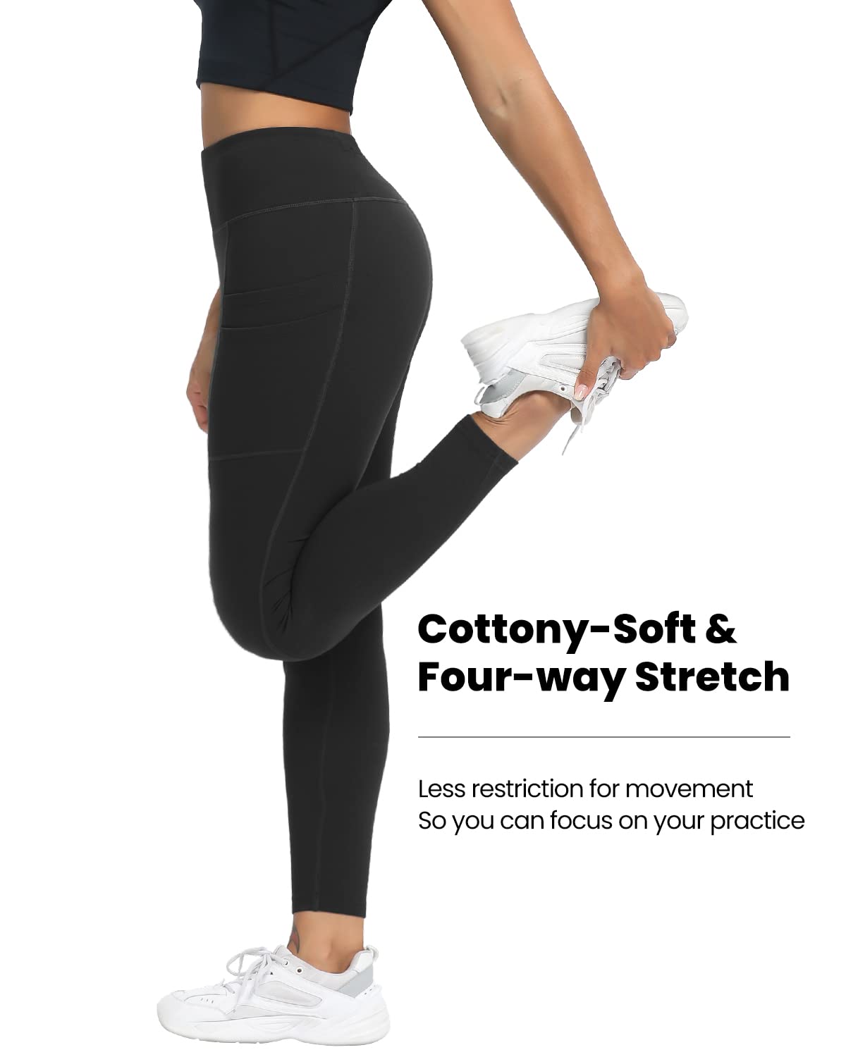 GYM RAINBOW Women's Fleece Lined Leggings Water Resistant High Waisted Thick Thermal Tights Winter Hiking Pants with Pockets(#1 Black,Medium)
