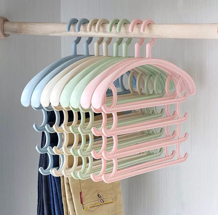 Pants Hanger 3Pk Space Saving Multi Functional Clothes Hanger 4 Layer Closet Organizer for Trousers Scarves⦠(Green)