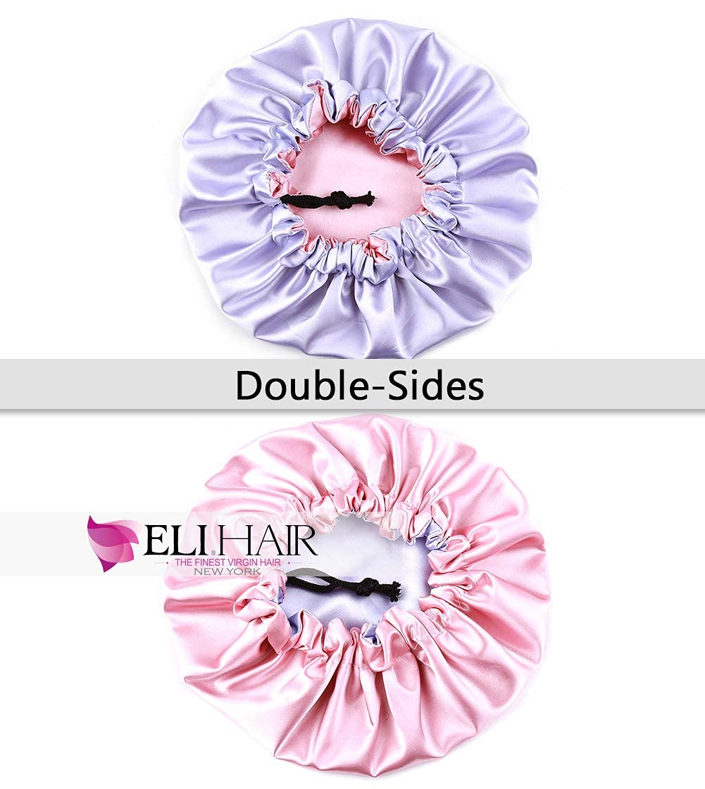 ELIHAIR Kids Satin Bonnet Sleeping Cap for Natural Hair Teens Toddler Child Baby Adjustable Satin Cap for Night Sleeping Reversible Double Layer Pink/Purple