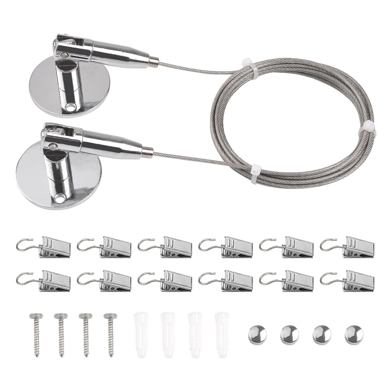 UFURMATE Clothesline Set, Stainless Steel Outdoor Cable Wire Rope Wall Mount Picture Hanging Wire Rod Set with Small Clothespins and Screws for Hanging Clothes, Photos, Ornaments