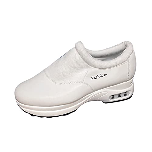 FASDNENDYS Flying Women's Shoes Single Breathable Fashion Thicksoled Knitted Women's Shoes Walking White