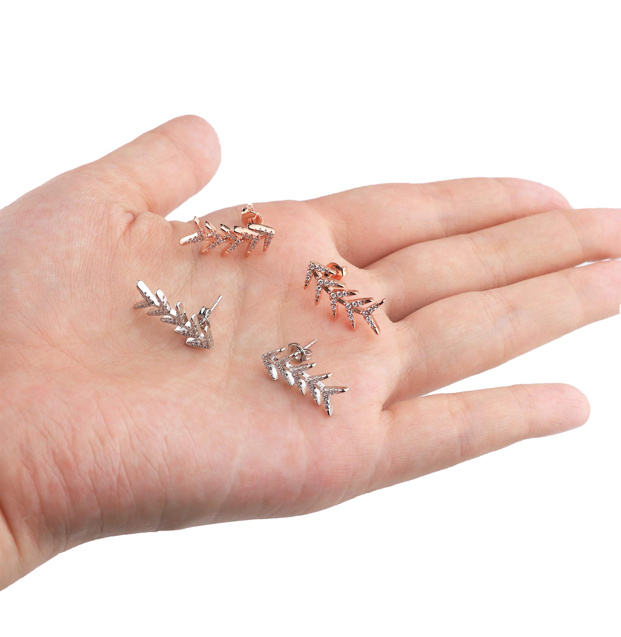 FUNRUN JEWELRY 8 Pair Ear Cuff Hoop Climber Earring CZ Arrow Leaf Crawler Earring Set for Women Ear Jacket