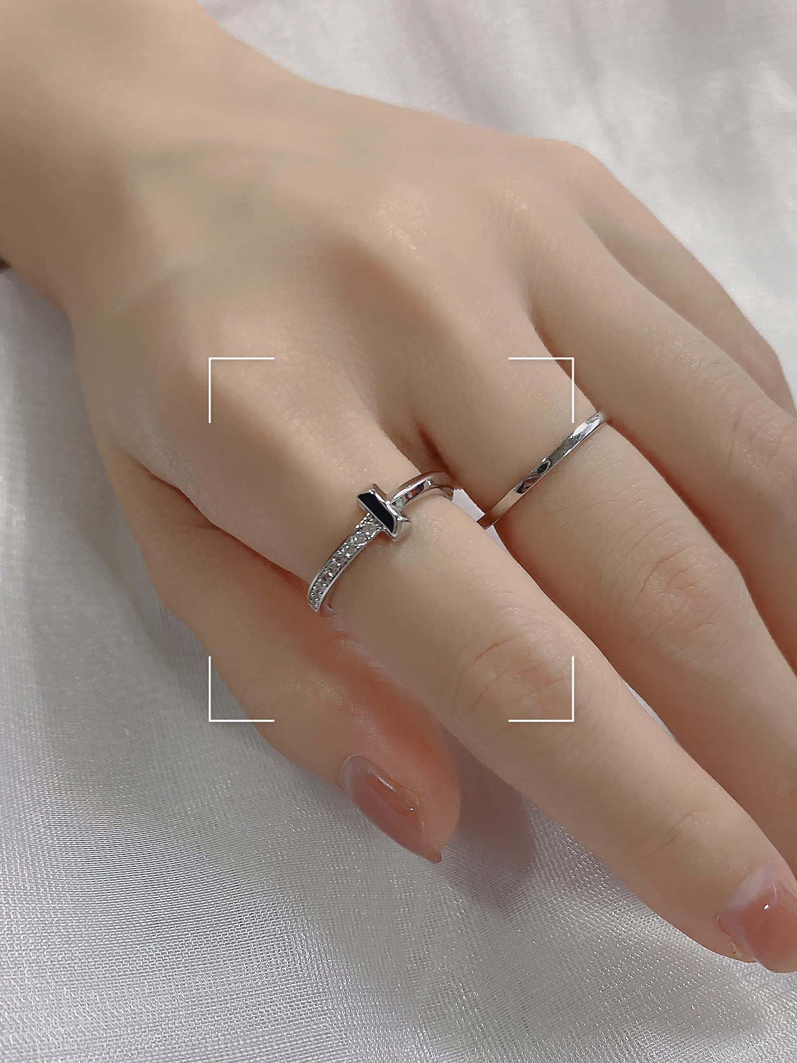 GLOQUAT Dainty Rings 925 Silver Plated Ring Classic Cubic Zirconia Stackable Rings Wedding Band with Clear CZ Statement Eternity Rings Diamond Fake Engagement Rings for Womens Ring Size 9