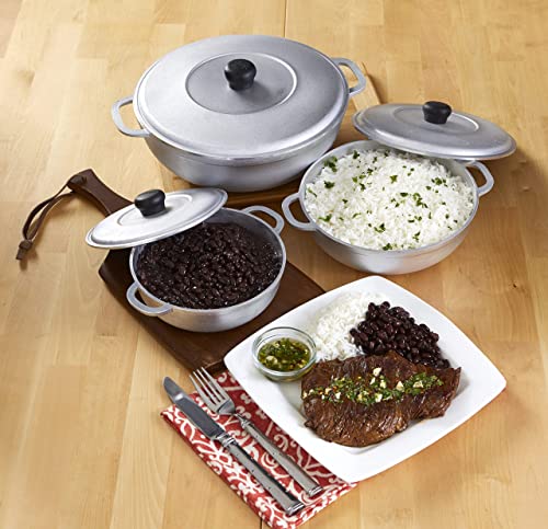 IMUSA USA Traditional Colombian Natural Caldero 3-Piece(1.5/3.5/7.0 Quart) Dutch Oven Set, Silver, Small