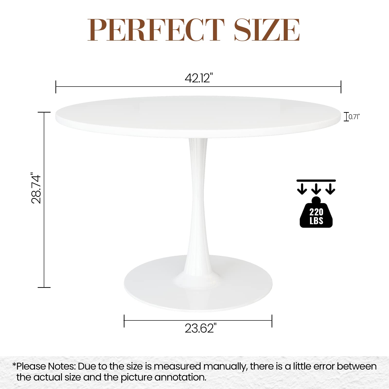 DKLGG White Round Dining Table, 42.1" Tulip Table Kitchen Dining Table 4-6 People with MDF Table Top & Pedestal Base, Mid-Century End Table Leisure Coffee Table Office Living Room Table