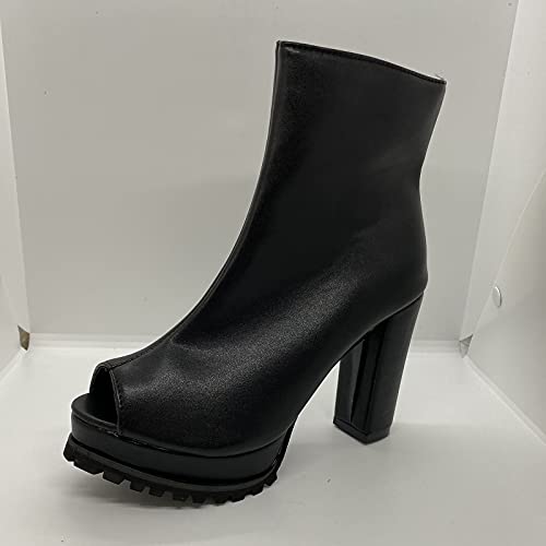 FASDNENDYS Heels Zipper Fashion Boots Chunky Women's Retro High Short Breathable Shoes Womens Zipper Boots Black