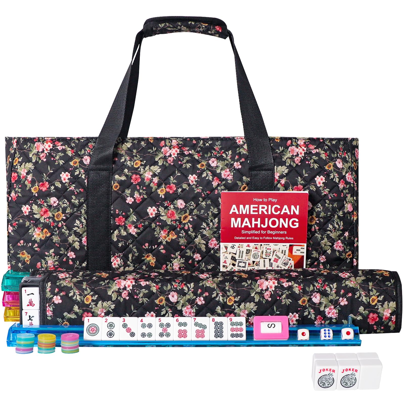 GUSTARIA American Mahjong Game Set, 166 Premium White Tiles, 4 All-in-One Color Rack/Pushers, Complete Mahjongg Set Blue Carrying Bag