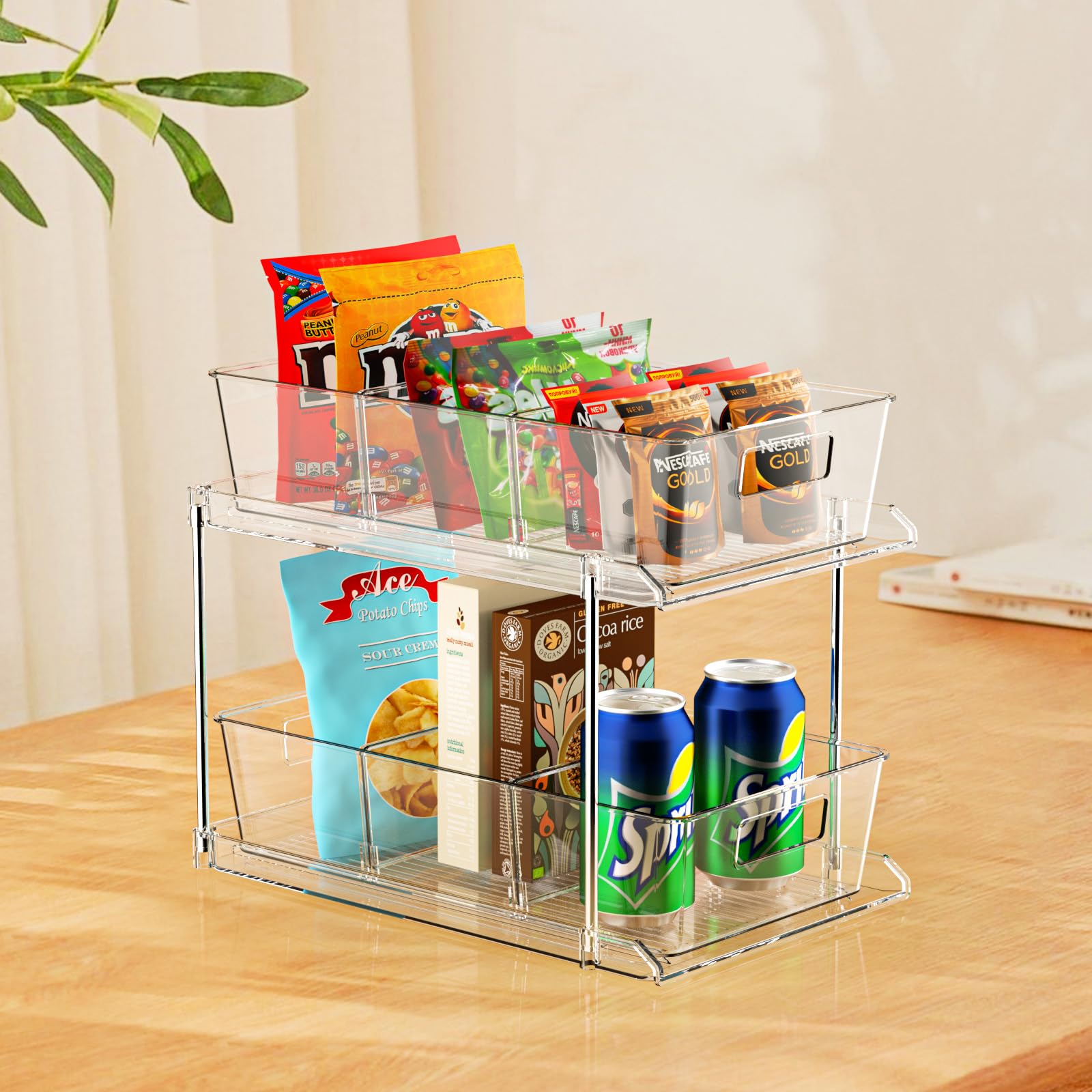 FabSpace Pull-out Home Organizers, 2 Tier Clear Bathroom Organizer with Dividers, Multipurpose Vanity Counter Tray, Kitchen, Closet Organizers and Storage Container Bins for Cabinet, Pantry