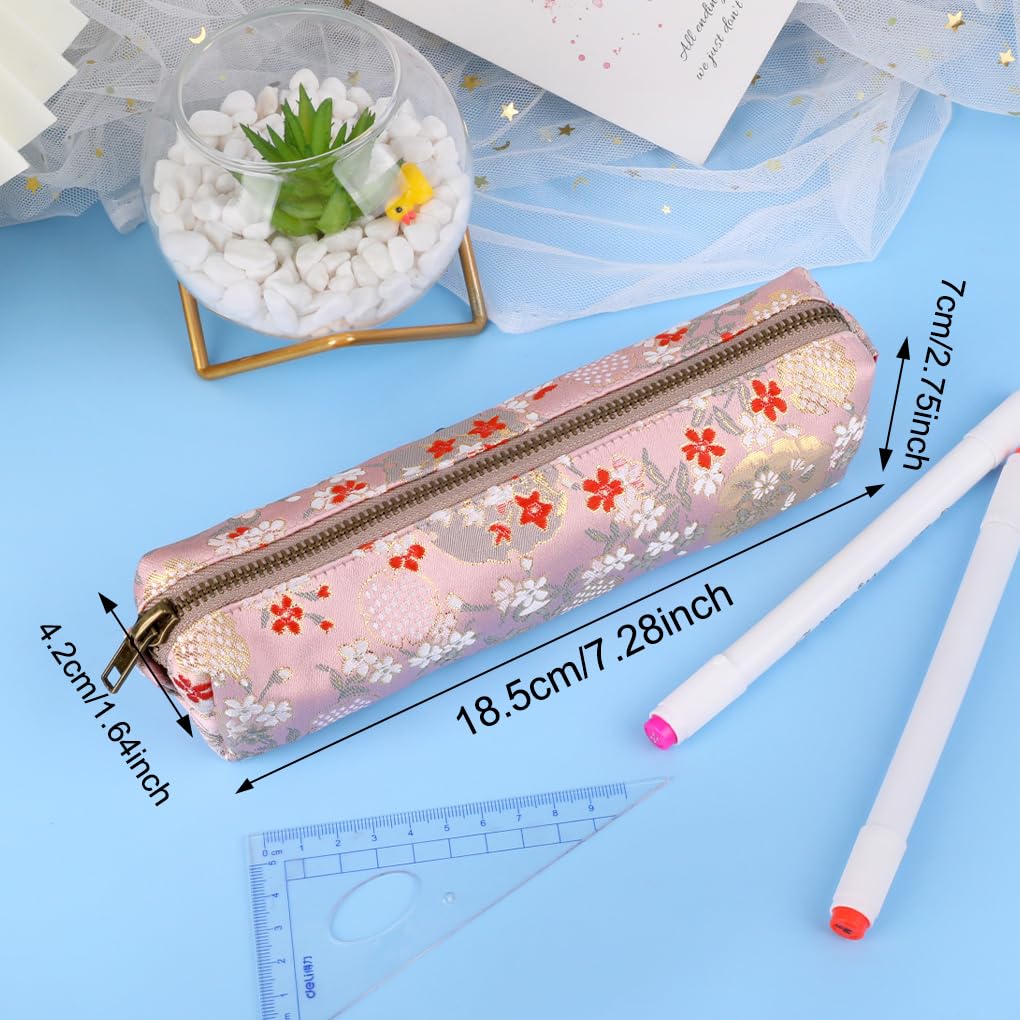Oyachic Embroidery Pencil Case Flower Pencil Pouch Pen Box Pen Holder Organizer Bag Cosmetics Makeup for Office Supplies,pink
