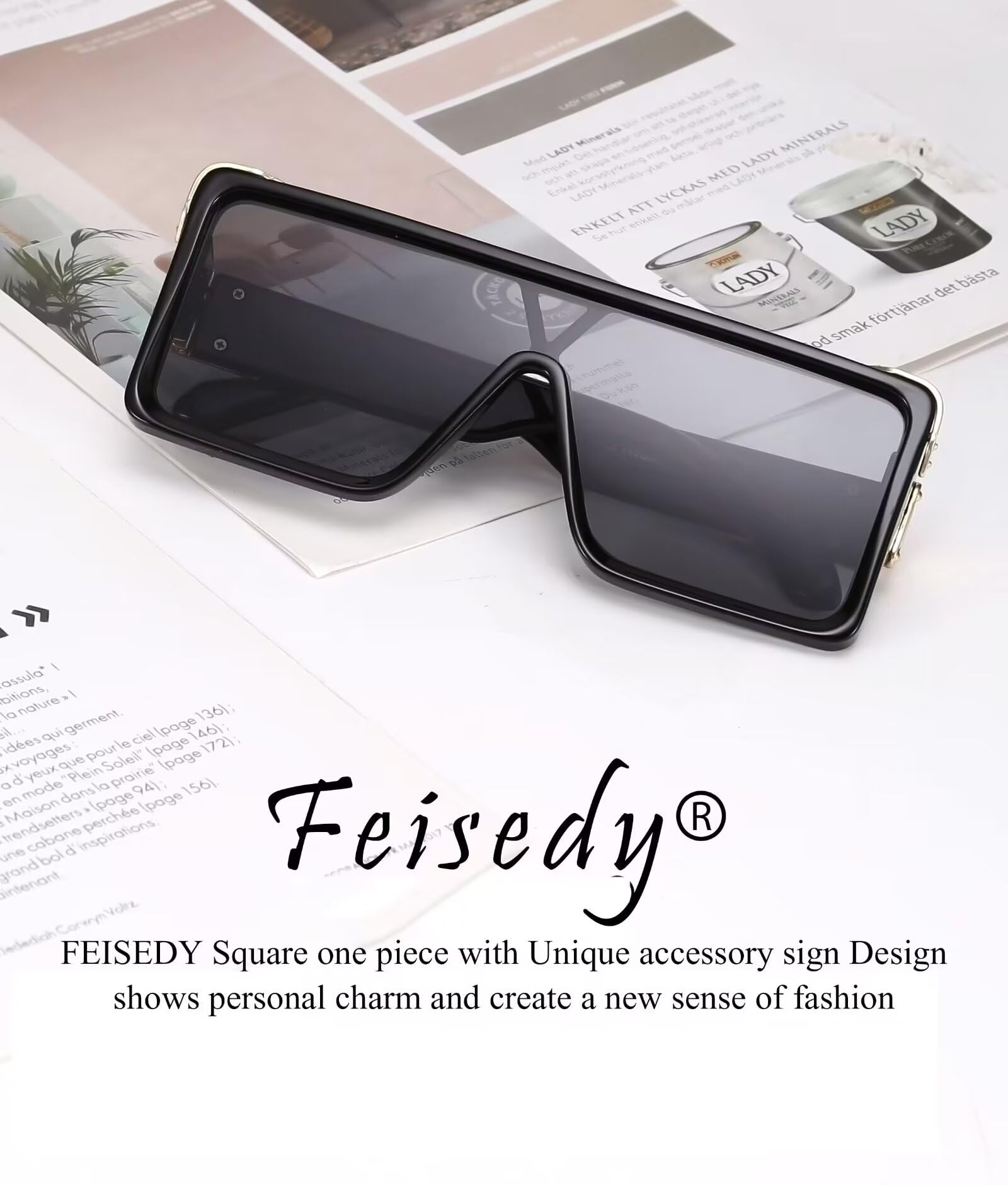 FEISEDY One Piece Square Sunglasses Women Men Metal Buckle Design B2540