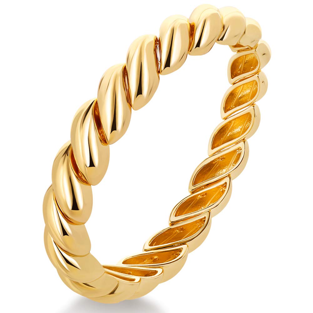 FAMARINE Chunky Bracelet Twisted Bangle Bracelet for Women, Vintage Minimalist Wide Charm Bangle Couples Love Bracelets, 14K Gold Plated