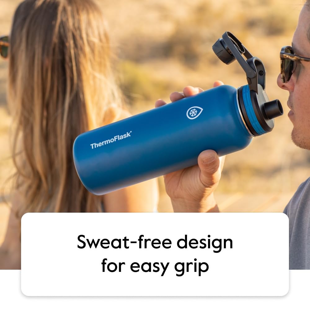 ThermoFlask Double Wall Vacuum Insulated Stainless Steel Water Bottle with Two Lids, 32 Ounce, Plum