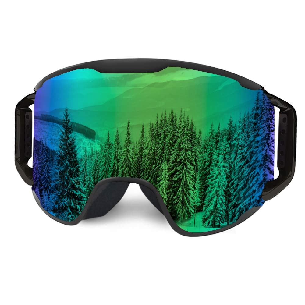 Extra Mile Ski Goggles, Multiple Reflection Spliced Lens Anti-fog and UV400 Protection Snowboard Snowmobile Goggles (Green-pt)