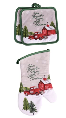 Have Yourself A Merry Little Christmas Set of 1 Pot Holder 1 Oven Mitten Great for The Kitchen Decor Seasonal Decorations Holidays Cooking