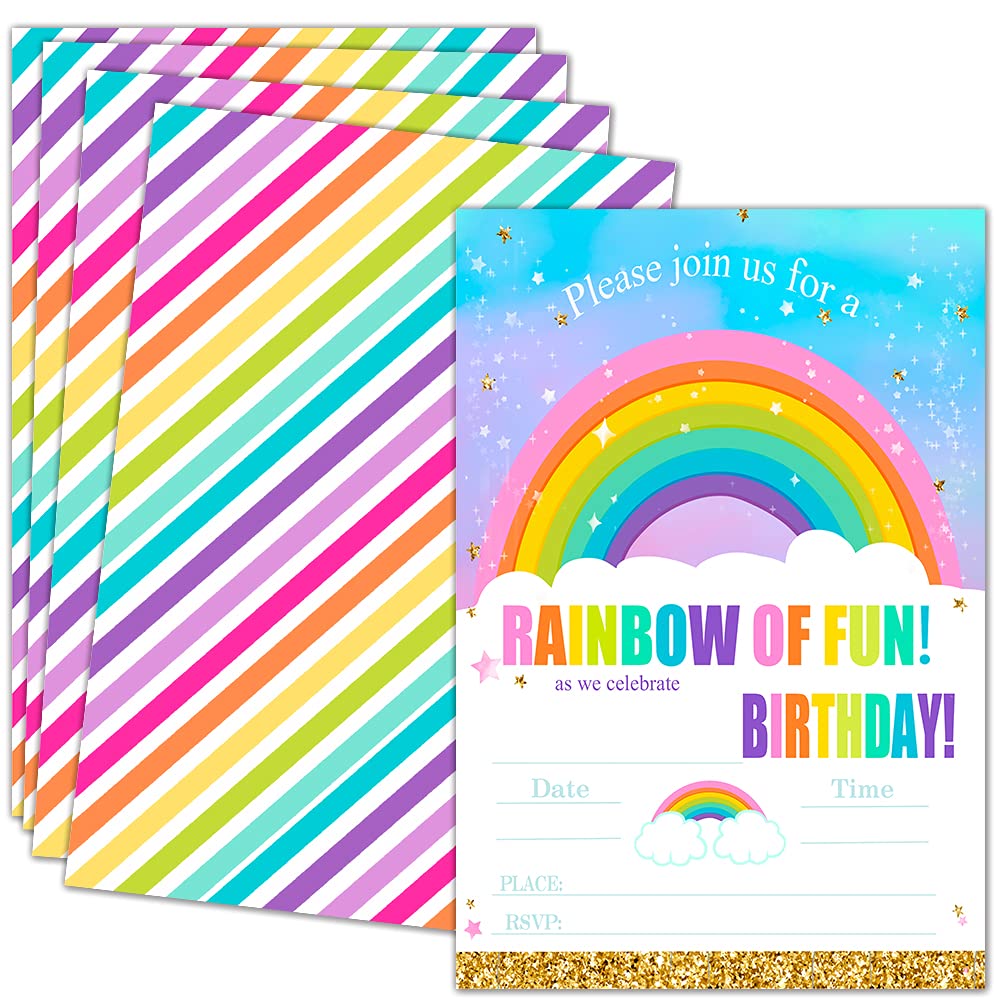 ukebobo Rainbow Birthday Party Invitations with Envelopes – Birthday Party Invitations, Rainbow Party Decorations– 20 Cards With Envelopes(c02)