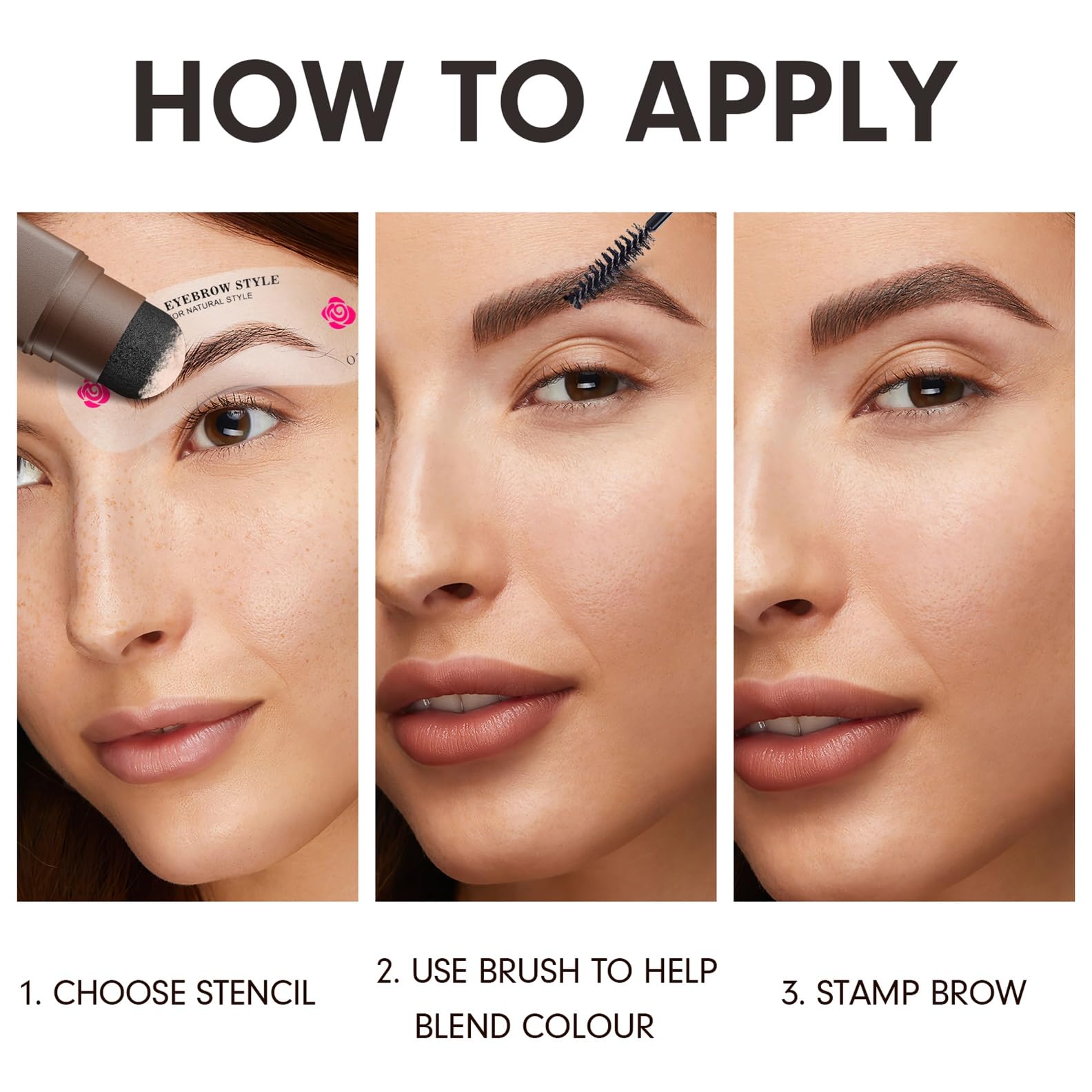 Eyebrow Stamp Stencil Kit - 1 Step Brow Stamp Kit Long-lasting Waterproof & Smudge-Proof, Eyebrow Powder with 24 Reusable Eyebrow Stencils Kit for Beginners to Nature Brow (Light Brown)