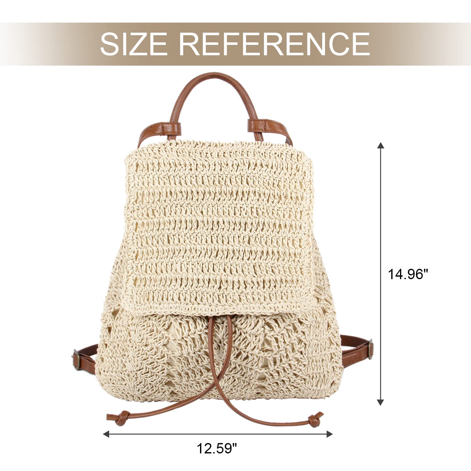 Freie Liebe Women Woven Backpack Purse Summer Large Straw Flap Drawstring Handbags