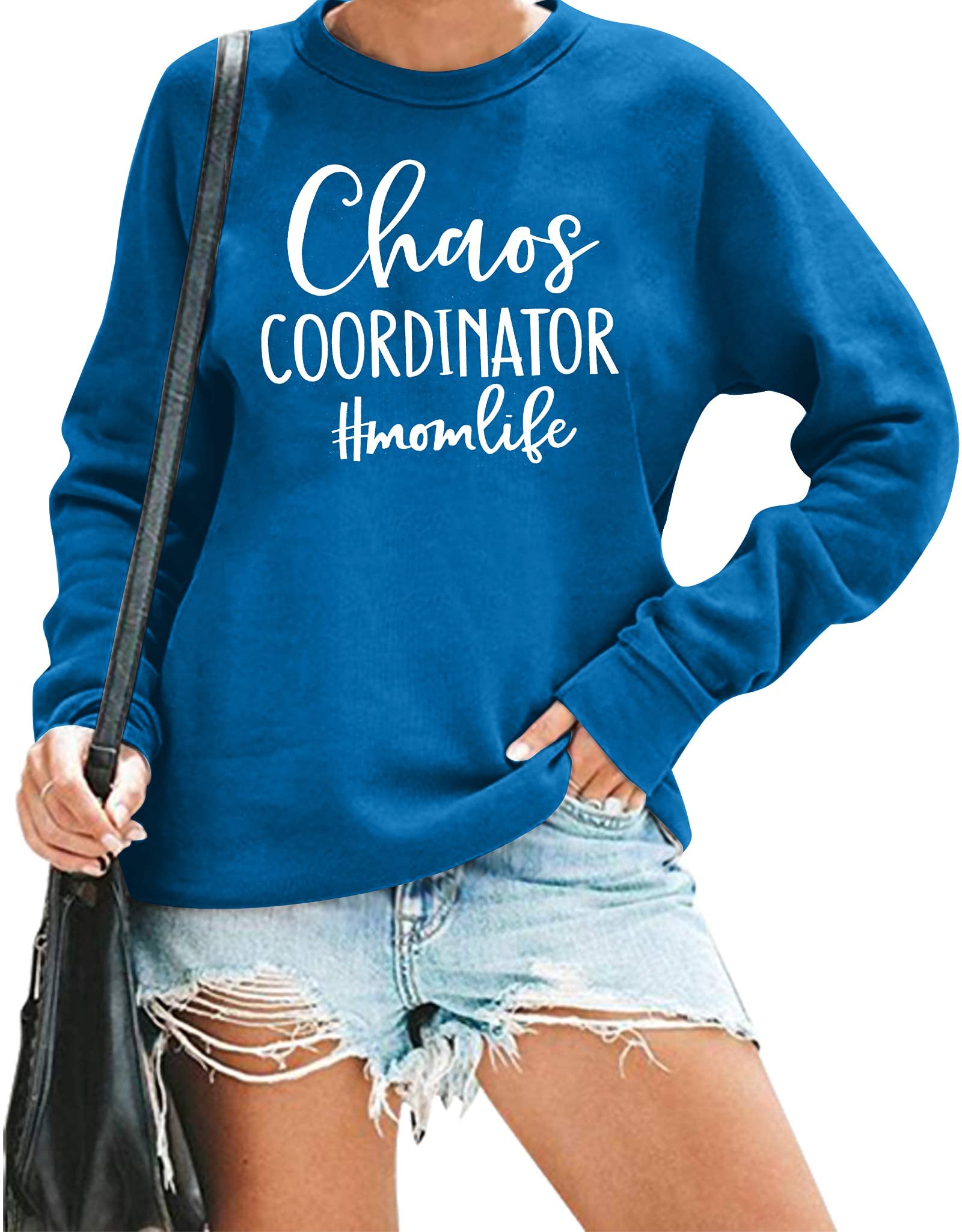 FASHGL Chaos Coordinator Sweatshirt Women Mom Life Pullover Blouse Cute Causal Lightweight Tops (Blue, XXL)