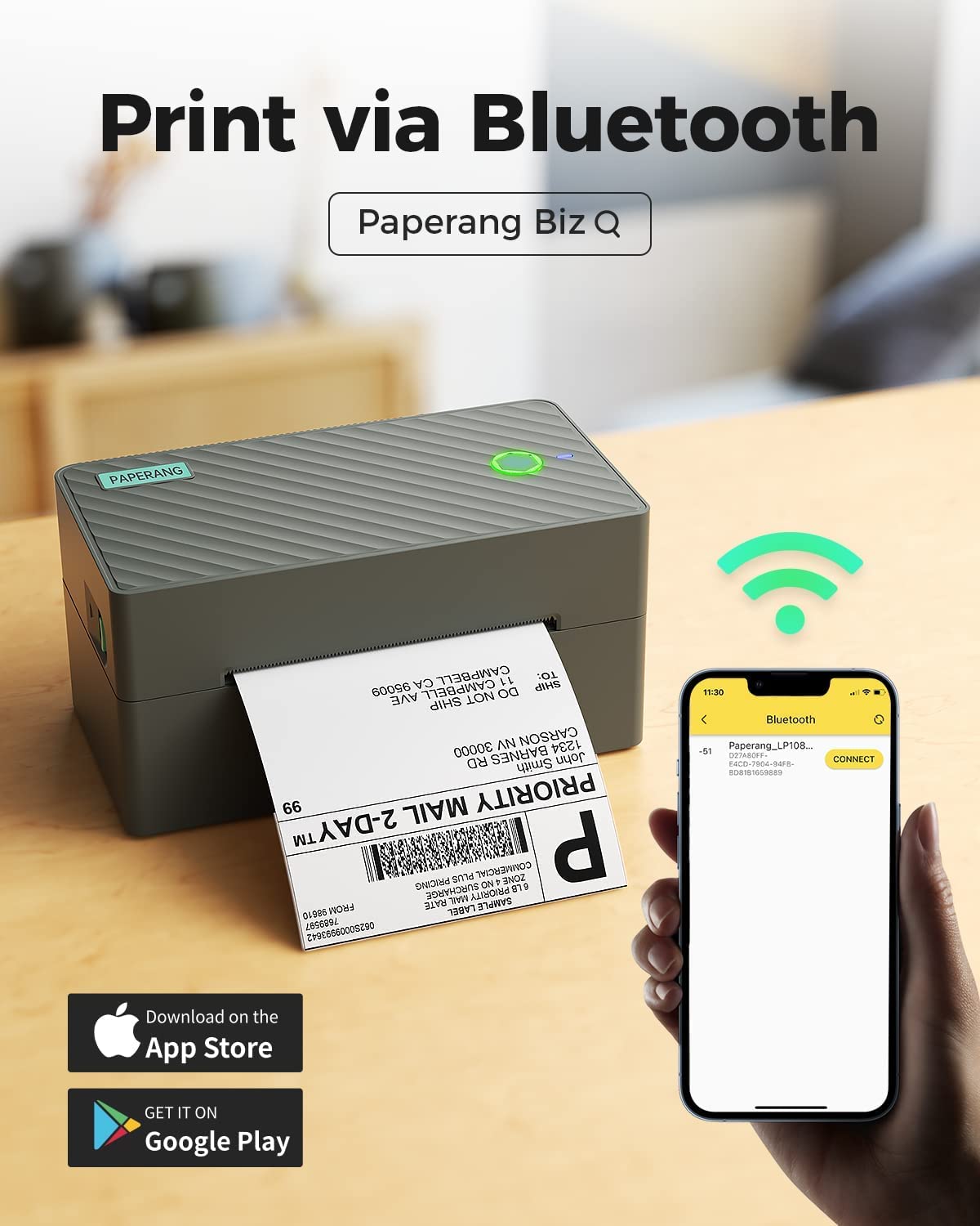 paperang Bluetooth Thermal Printer for Shipping Label (4 x 6 in), 203 DPI Portable Sticker Label Maker, Wireless Printing from iOS & Android Phone via App, Connect Mac & Windows OS with USB