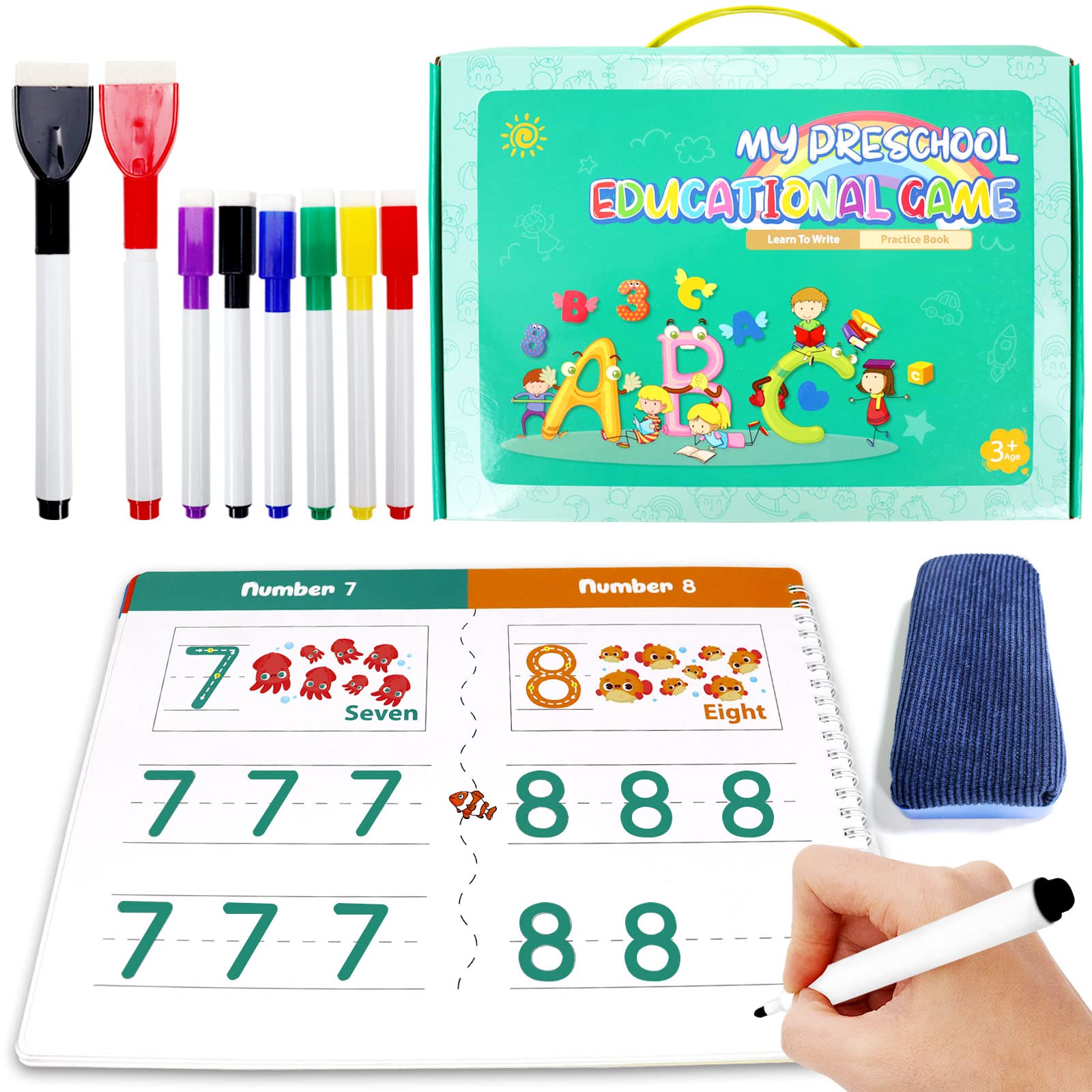 Gytera Handwriting Exercise Books for Kids, Preschool Learning Activities Educational Busy Toys, Autism Learning Materials Tracing Alphanumeric Shapes Writing Workbooks Develop fine Motor Skills