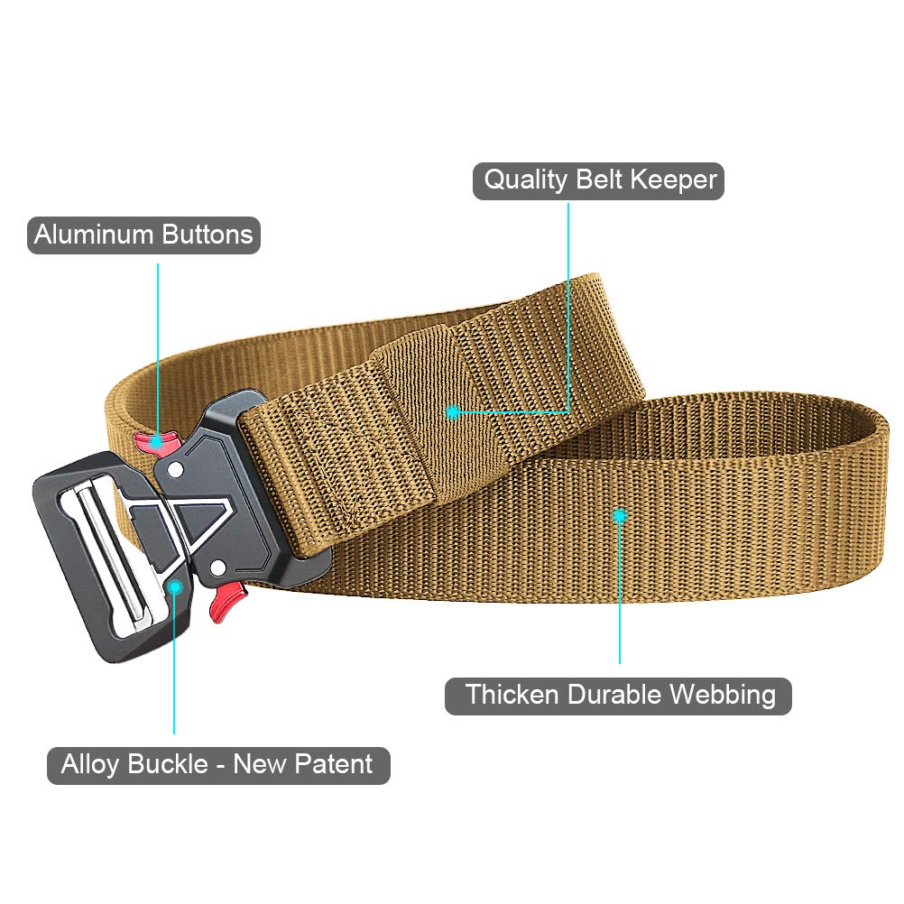 FAIRWIN Tactical Belt,1.5 Inch Web Belt, No Holes Quick Release Heavy Duty Web Belt for Men,Tactical Belt for Men (Brown, L 42"-46")