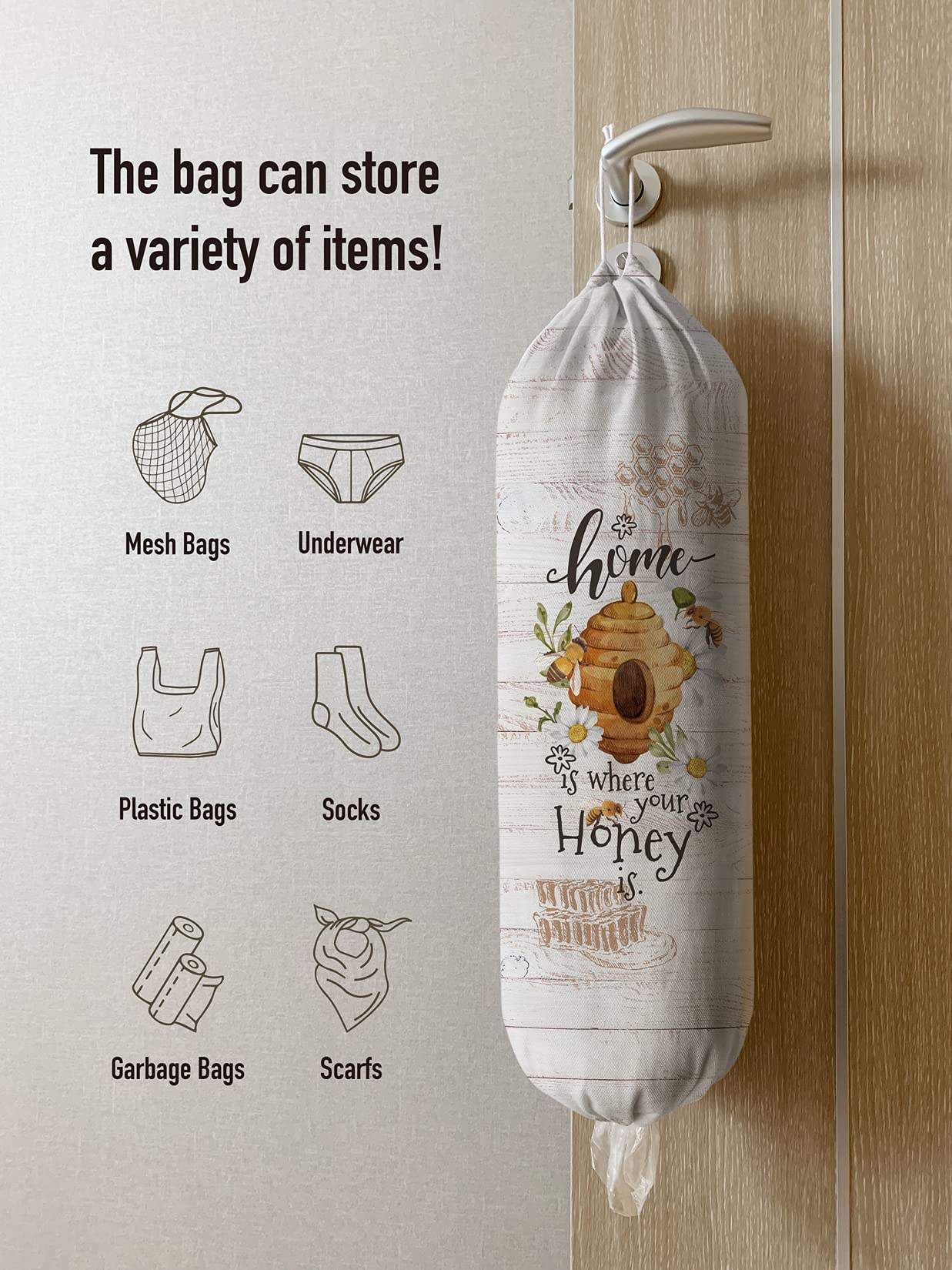 Hglian Farmhouse Plastic Bag Holder Dispenser and Honey Home Grocery shopping bags Storage saver Organizer