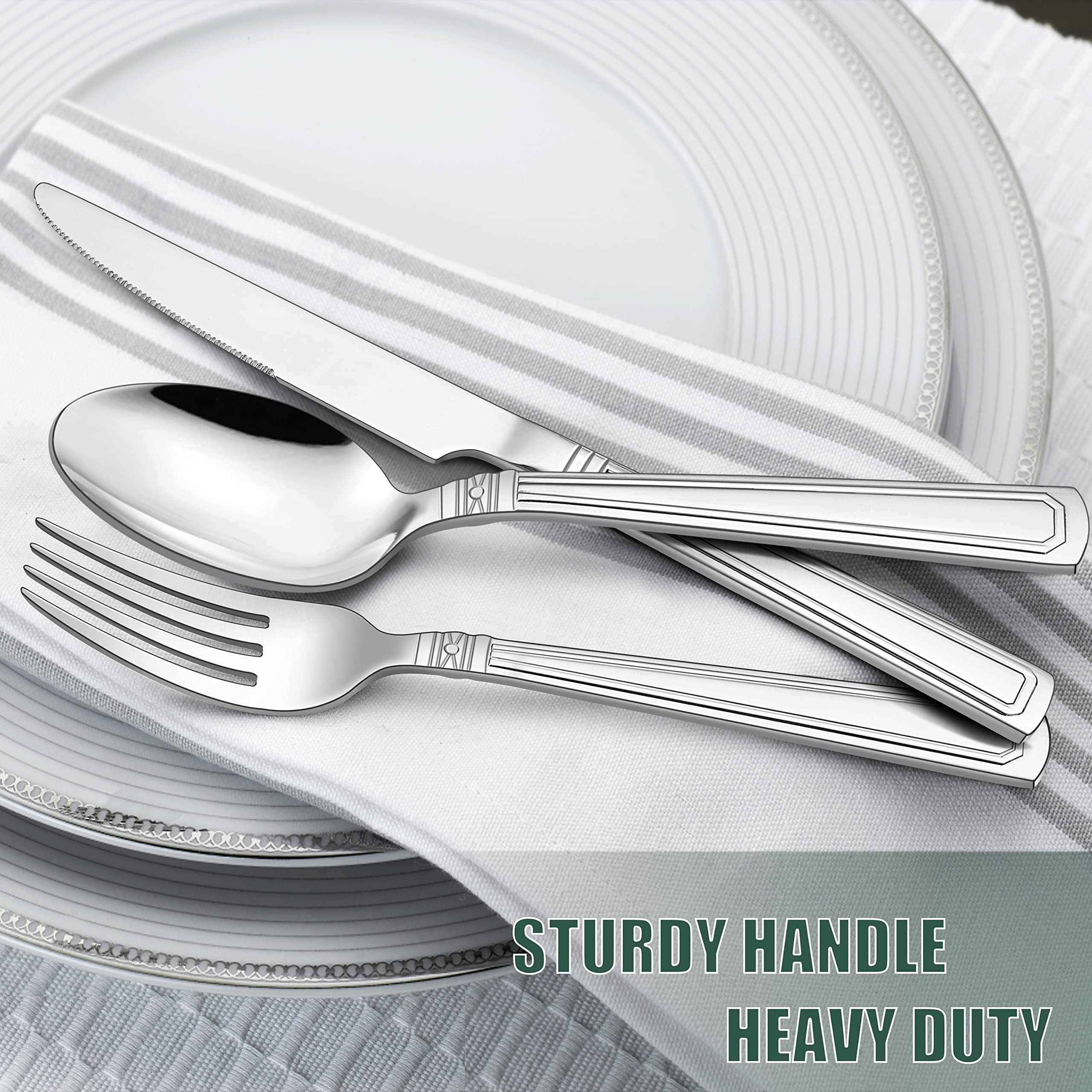 HaWare 40-Piece Heavy Duty Silverware Set, Stainless Steel Flatware Cutlery Set for 8, Fancy Tableware Eating Utensils for Home, Hotel, Restaurant, Include Dinner Knives Forks Spoons, Dishwasher Safe