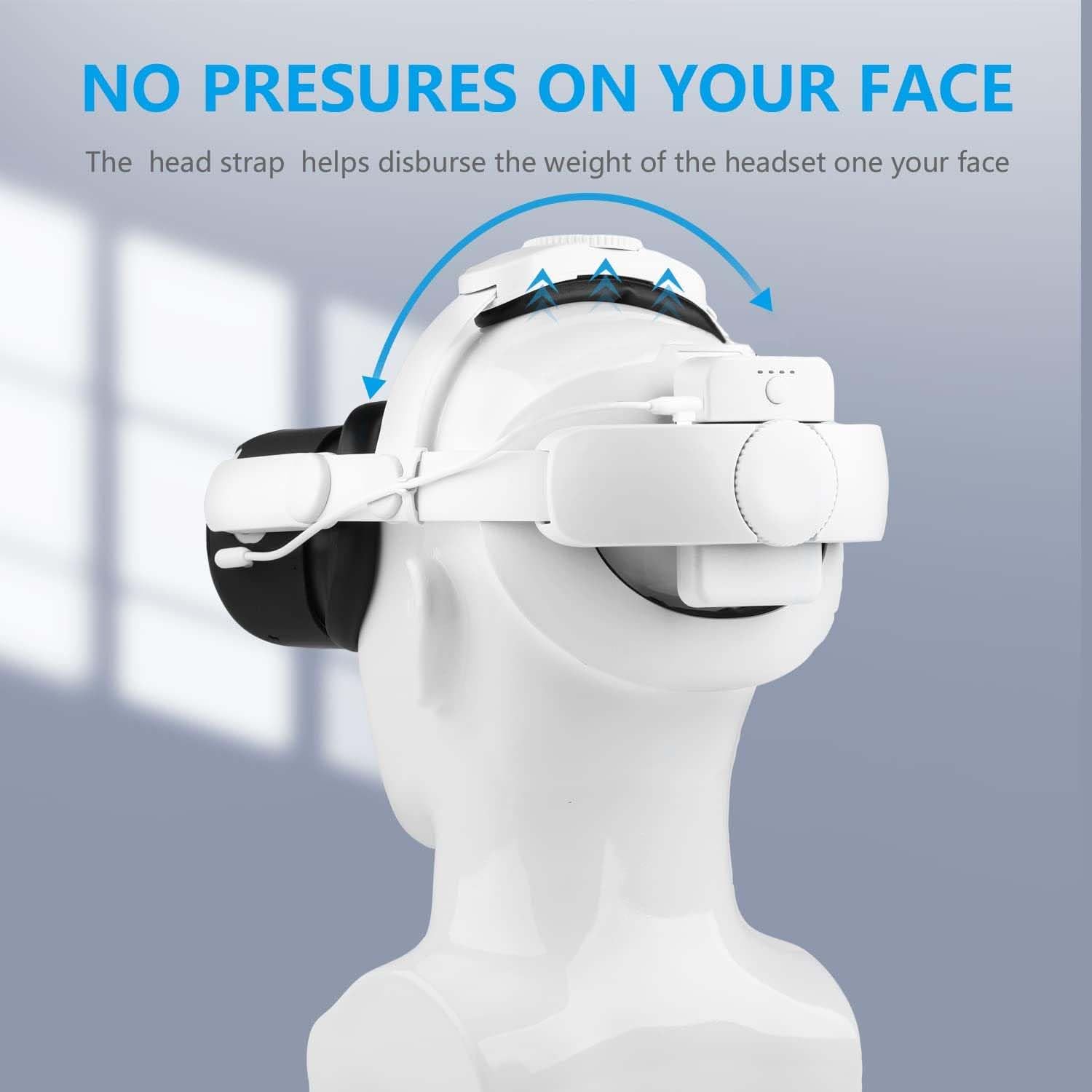 Head Strap with Battery for Oculus Quest 2, 7500mAh Extend 7hrs Playtime, Adjustable Comfort Elite Head Strap Replacement, Lightweight Design and Enhanced Support in VR for Oculus/Meta Quest 2