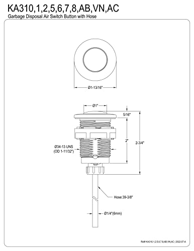 Kingston Brass KA317 Trimscape Disposal Air Switch Button, Brushed Brass