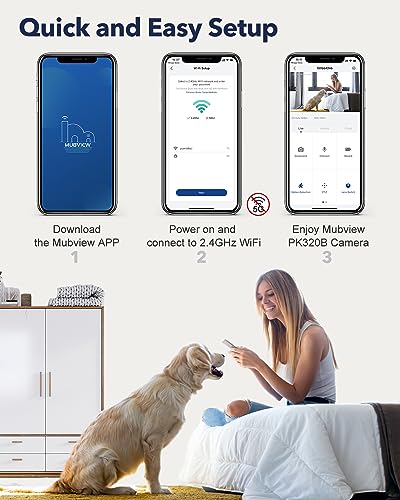 MUBVIEW Cameras for Home Security, Indoor Security Camera, 2.4G WiFi Wired Camera Ideal for Dog/Elder/Baby, Motion Tracking, Two-Way Audio, Pan Tilt, 24/7, 2K Night Vision PK320B-D