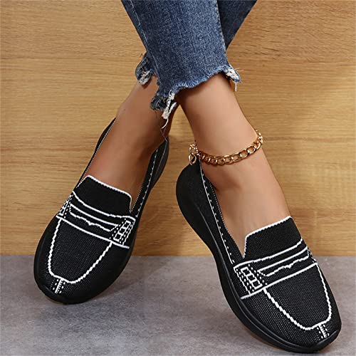 FASDNENDYS Ladies Fashion Solid Color Mesh Breathable Cover Foot Flat Casual Shoes for Womens Black