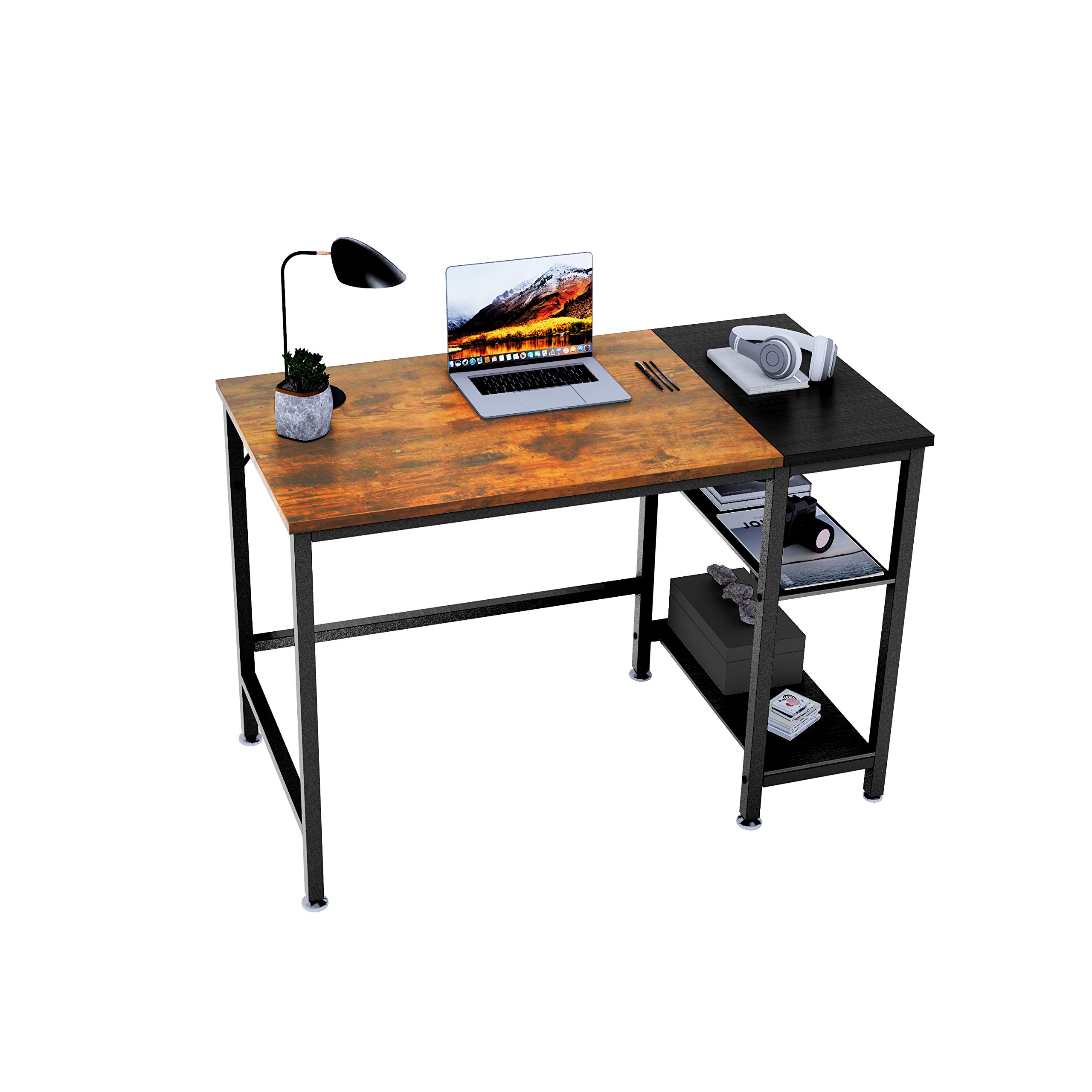 Extra Mile Computer Desk with Storage Shelves,47 Inch Small Desk Study Writing Table for Home, Office, Study Room, Bedroom,Vintage Rustic Brown and Black