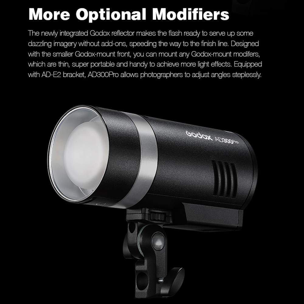 Godox AD300Pro AD300 Pro Strobe Light, 300W 2.4G TTL Flash Strobe Monolight, 1/8000 HSS, 0.01-1.8S Recycle Time, 300 Full Power Pops, 5600±100K, 12W Brightness Adjustable Bi-Color Modeling Led