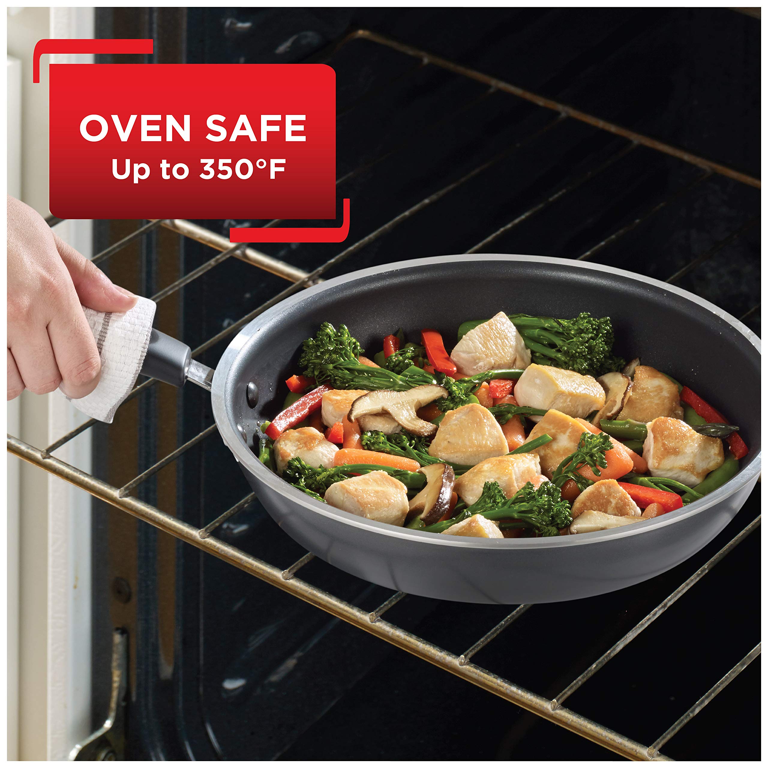 T-fal Signature Nonstick Fry Pan 12 Inch Oven Safe 350F Cookware, Pots and Pans, Dishwasher Safe, Gray