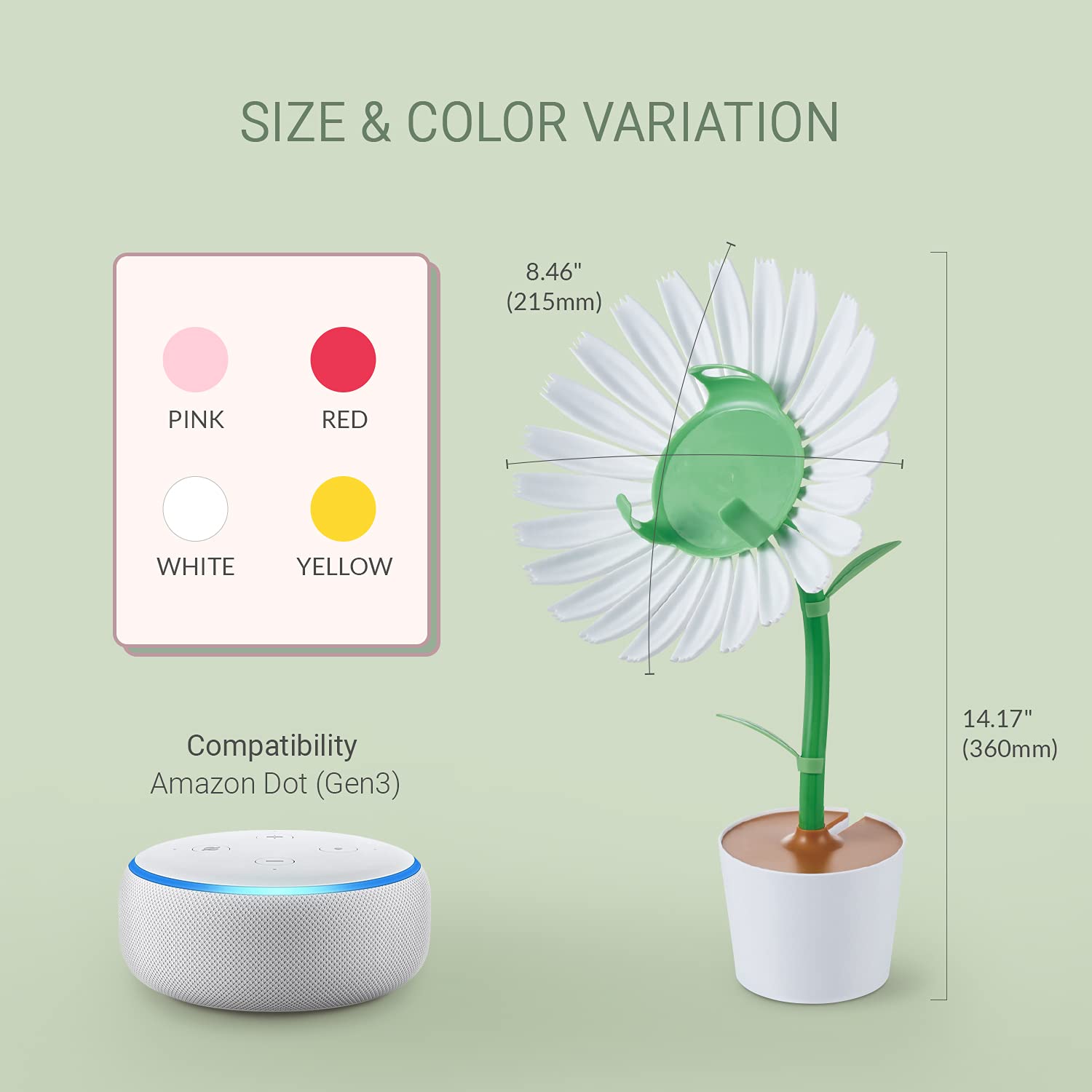 ELECOM Potted Flower Speaker Mount Holder Stand for Amazon Echo Dot, Flexible Stem / Angle Adjustable / Removable Petals/ Cable Organizer (AIS-AED3FLWRWH)