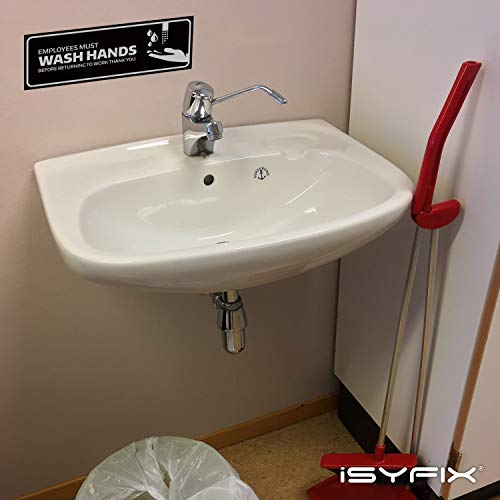 iSYFIX Employees Must Wash Hands Stickers – 2 Pack 9x3 Inch – Premium Self-Adhesive Vinyl Laminated for Ultimate UV, Weather, Scratch, Water & Fade Resistance, Wash Hands Before Returning to Work Sign