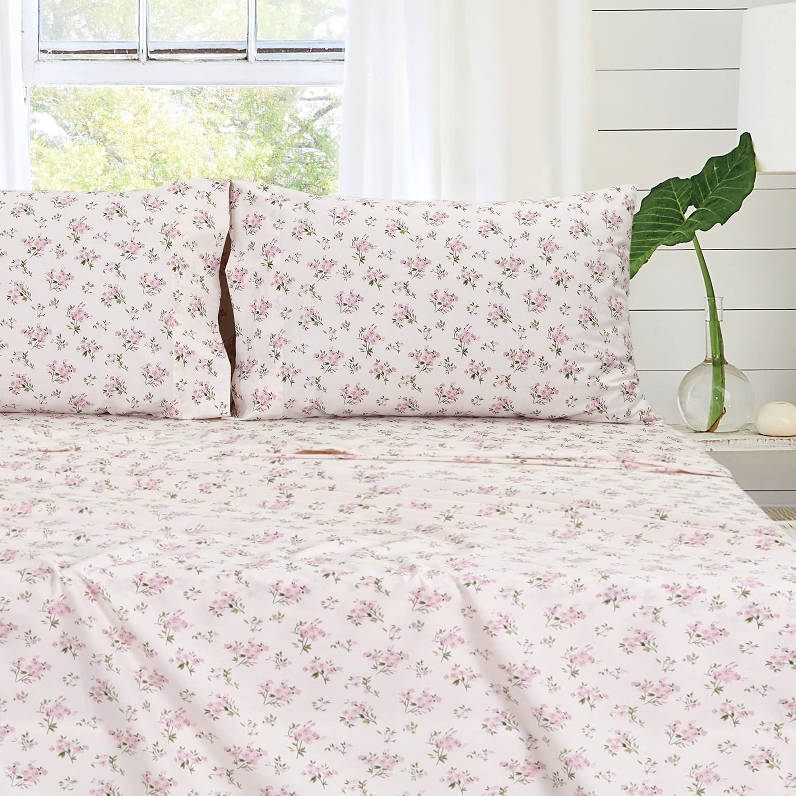 EnvioHome Full Size Bed Sheets Set 4 Piece - Soft 100% Cotton Sheets Double, Fade Resistant, Breathable & Cooling Full Sheet Set, Deep Pocket Snug Fit Elastic Double Bed Sheets - Sweet Ditsy Floral