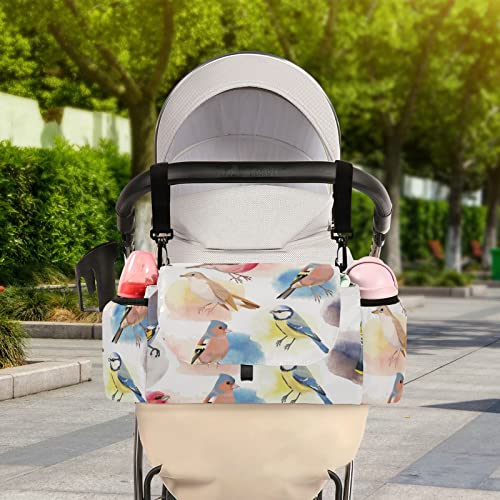 Kigai Ink Bird Baby Stroller Organizer with Cup Holders, Secure Hooks Accessories Adjustable Strap Stroller Bag for Bottle, Diaper, Phone, Toys, Baby Items